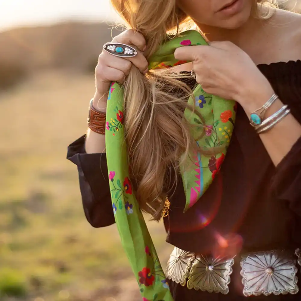 Fringe Scarves Fiesta Scarf 26" x 26" - Neon Green | WRS